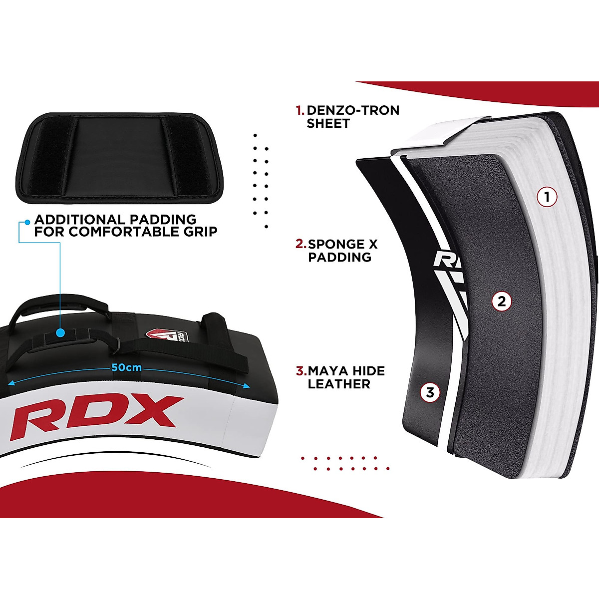 RDX Kick Shield Muay Thai Kickboxing, 60CM Large Heavy Curved Kicking Striking Body Pad, Punching Foot Target MMA Boxing Training, 3 Padded Handles, Martial Arts Karate TKD Taekwondo (ONE PAD ONLY)