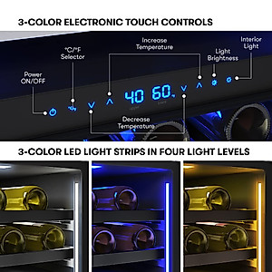 Zephyr Presrv 24" Wine Fridge Dual Zone Under Counter - Countertop Mini Wine Cooler Cellars Small Cabinet Wine Refrigerator Home Bar Chiller Freestanding with French Glass Door Black, 45 Bottles 750ml