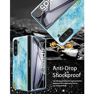 DDJ for Samsung Galaxy Z Fold 5 Case, Hard PC Bling Diamond Rhinestone Elegant Case for Women Girls，Anti-Scratch Shockproof Sparkling Case for Galaxy Z Fold 5,Blue