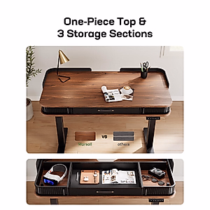 Marsail Electric Standing Desk Whole-Piece Desktop 55 x 28 Inches Height Adjustable Desk with 3 Drawers Home Office Table with 3 Memory Preset