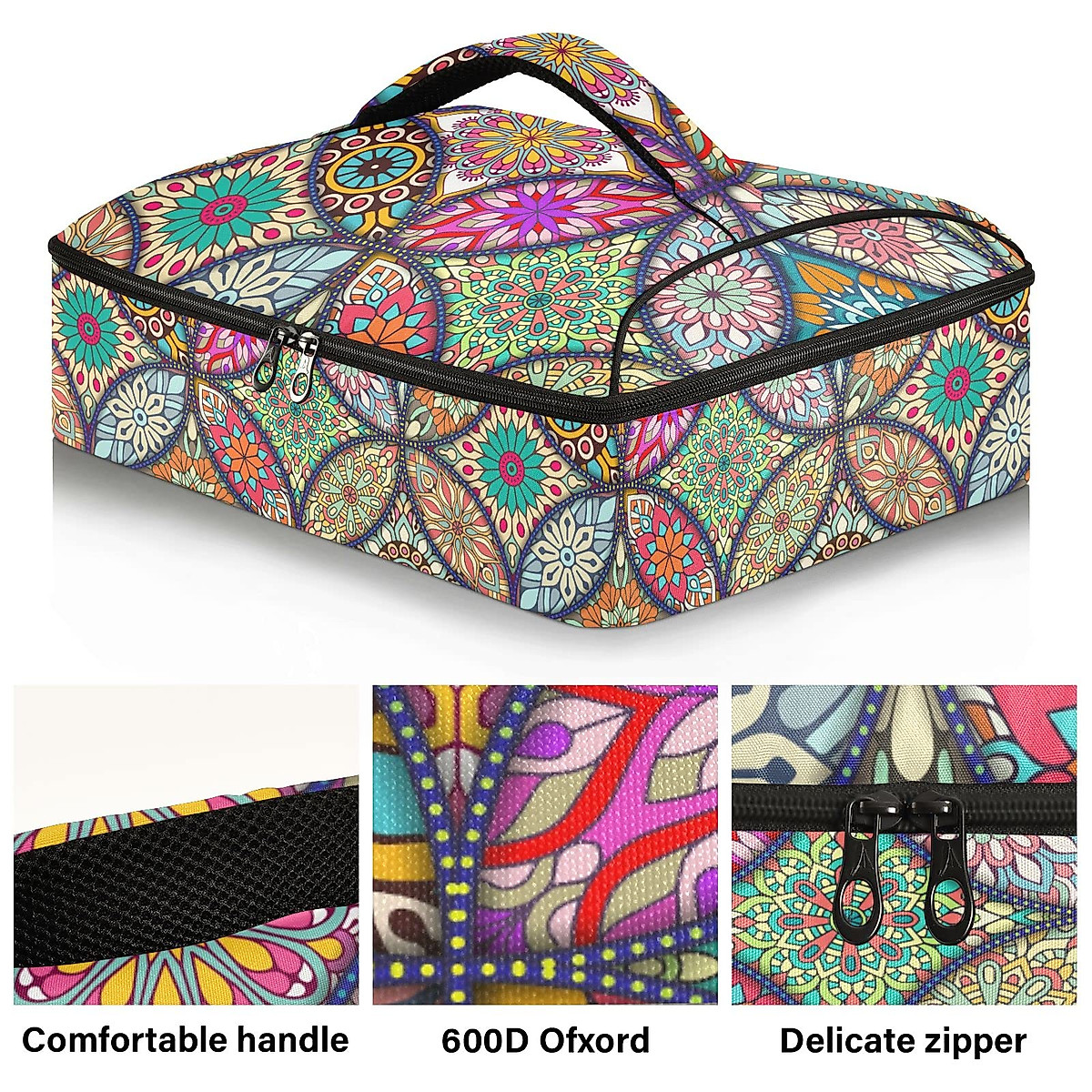 aiyojasen Insulated Casserole Dish Carrier Bag,Mandala Reusable Carrier Keeps Food Hot or Cold, Perfect for Lasagna Pan, Casserole Dish & More