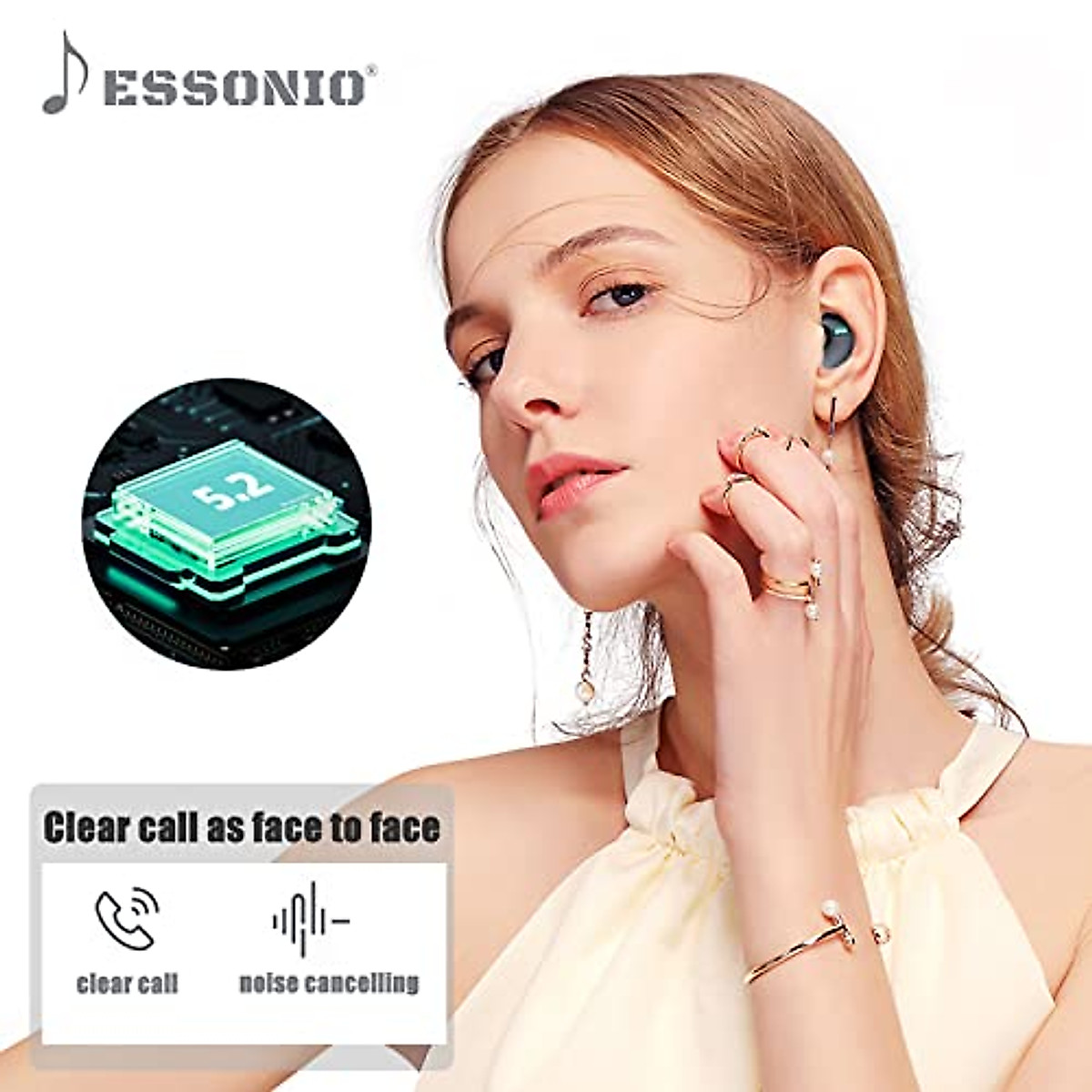 ESSONIO Bluetooth Headphones Sleeping Earbuds Invisible Earbuds Noise Cancelling Earbuds Headphones Bluetooth for Side Sleepers Side Sleeping