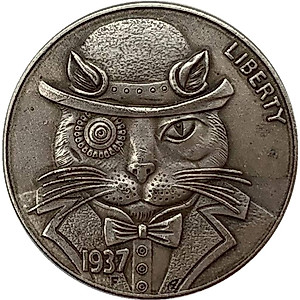 MKIOPNM Exquisite Collection of Commemorative Coins 1937 hobo Coin Gentleman cat Antique Copper Old Silver Commemorative Coin Collection Animal Craft Embossed Coin Ancient Coin