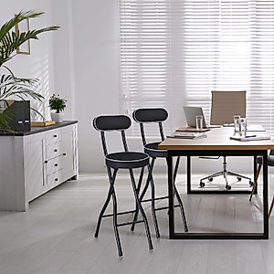 Thyle Folding Stool with Backrest 25.6 Inch Counter Height Folding Bar Stools with Cushioned Padded Foldable Portable Chairs for Adults Kitchen Garden Camping(Black,2 Pcs)