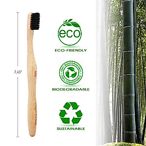 Virgin Forest Bamboo Toothbrush, Biodegradable Bamboo Charcoal Toothbrushes, Natural Eco Friendly Wooden Toothbrush 6-Pack