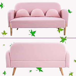 PIETFIU (New) 59" Teddy Velvet Loveseat Sofa,Modern Small Sofa Couch with Arms,Mini Love Seat Recliner with 3 Pillows for Bedroom Living Room Small Space Apartment Home Office Dorm (Pink)