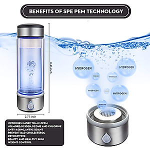SAIKUN Hydrogen Rich Water Cup ，PEM Technology Ionizer ， Portable USB Rechargeable Ionized Water Generator Anti Aging Antioxidant Glass Bottle- 350ml