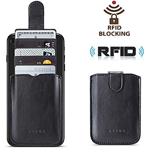 MUMUGUO Card Holder for Back of Phone,Pu Leather RFID Blocking 5 Pull Credit Card Cash Cell Phone Wallet Pocket Stick on Back iPhone