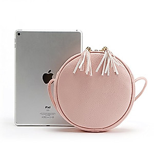 DukeTea Small Circular Crossbody Purse for Teen Girls, Mini Crossover Phone Shoulder Bag for Women (Cream White)