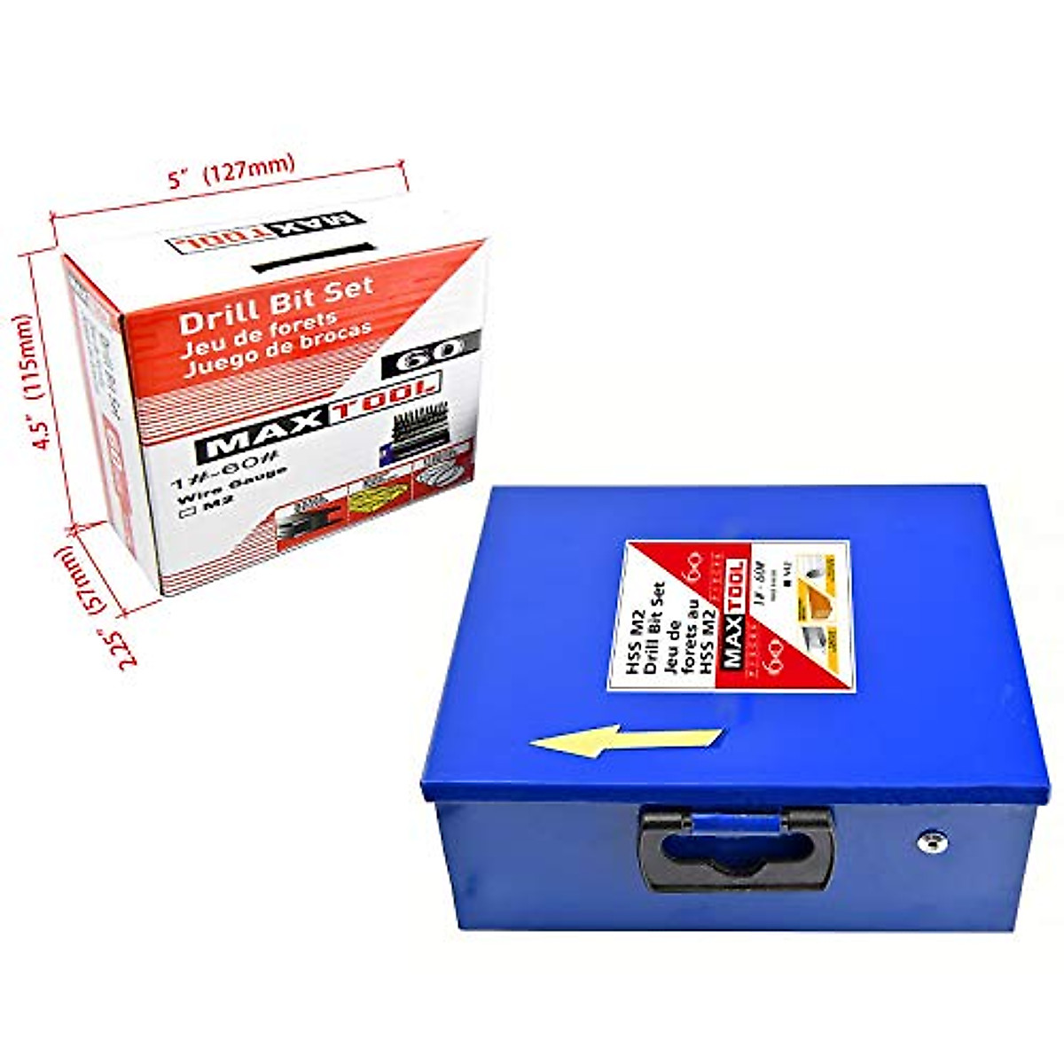 MaxTool 60 Pieces Drill Set 60PCs/60-Piece Twist Drill Bit Set High Speed Steel M2 Fully Ground Wire Gauge/Number 1-60; JBS02H10R060