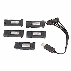 UPQRSG 5PCS 3.7V 1200Mah Lithium Battery for E58 L800 JY019 Quadcopter Spare Parts, Portable Drone Battery with 5 in 1 Charger Cable, RC Quadcopter Spare Part