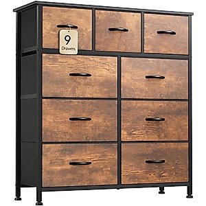 YITAHOME Dresser with 9 Drawers - Fabric Storage Tower, Organizer Unit for Living Room, Hallway - Sturdy Steel Frame, Wooden Top & Easy Pull Fabric Bins (Rustic Brown)