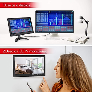 WHOLEV 10.1 inch CCTV HDMI Monitor 1280X800 IPS Color Screen Home Security Monitor with AV/VGA/BNC/HDMI Input Built-in Speaker for Raspberry Pi