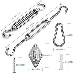 HOMPER Shade Sail Hardware Kit, Stainless Steel Sun Shade Hardware Kit Rectangle 6 inch, Heavy Duty Sun Shade Sail Fixing Accessories Awning Attachment Set for Garden Patio Outdoor