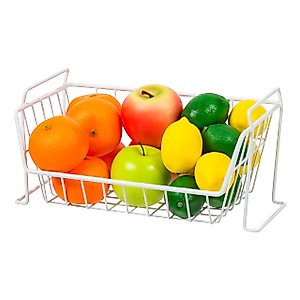 IRIS USA Small Modular Wire Stacking Storage Basket, 8"D x 14"W x 6"H, Great Storage for Pantry, Kitchen, or Closet Organization, Stackable with Interlocking Legs, Multipurpose Home Organizer, White