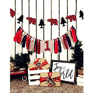 JeVenis Set of 2 Lumberjack Theme Banner Garland Party Supplies Lumberjack Highchair Banner Timber Buffalo Plaid Baby Boy First Birthday Party Photo Backdrop for Kid Birthday Baby Shower Party