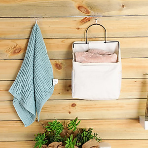 Chumia 6 Pack Wall Hanging Storage Basket Bathroom Closet Hanging Storage Bag Over The Door Hanging Basket Bedroom Wall Storage Organizer Waterproof Linen Cotton Box Containers and 10 Hooks(White)