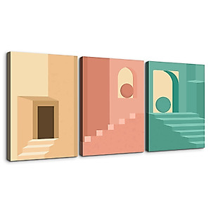 Denozer - Boho Wall Art Abstract Canvas Print Wall Art Set Mid-Century Modern Architecture Abstract Shapes Illustrations Minimalism Decorative Contemporary for Living Room, Office - 30"x40"x3 Pieces