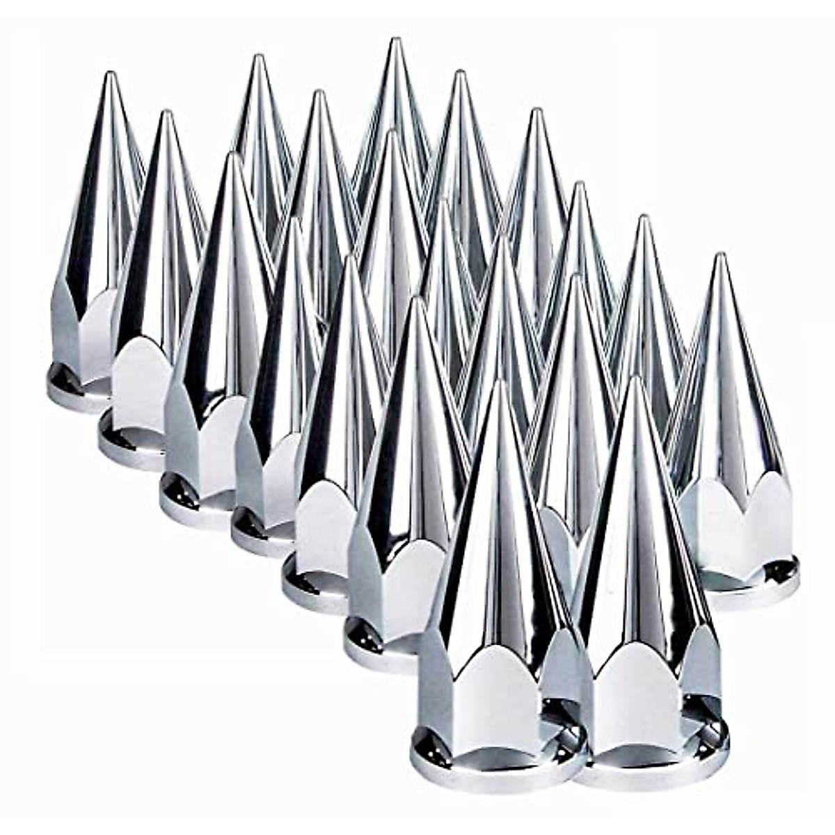 TORQUE 20 pcs of 33mm Chrome Spike Screw-on Lug Nut Covers for Volvo & International & Peterbilt & Kenworth & Mack & Freightliner (Cascadia, Columbia, M2, FLD) Semi Trucks (2 x TR10570)