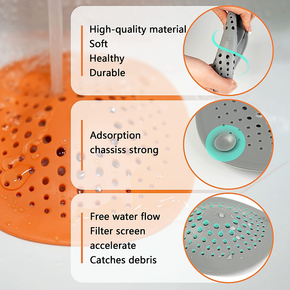 Hair Catcher Shower Drain Cover, 3pc Durable Silicone Tub Hair Stopper with Suction Cup For Bathroom,Kitchen,Home Organization Accessories Must Haves