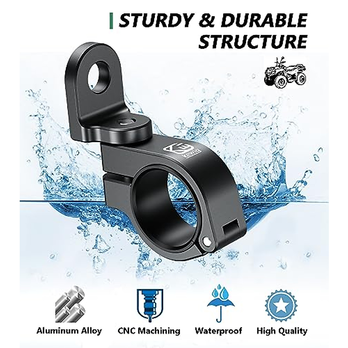 ATV Whip Light Mount, Sturdy Aluminum Alloy Whip Flag Mount, 360° Rotating Adjustable Light Bar Mount for ATV Motorcycle 0.75"/0.875"/1"/1.125"/1.26"/1.375" Tubular Bars and Handlebars (1 pc Black)