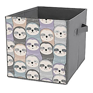 Cute Sloths Foldable Storage Bins Printd Fabric Cube Baskets Boxes with Handles for Clothes Toys, 11x11x11