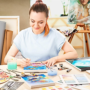 Arteza Acrylic Painting Art Set, 12 Colors Acrylic Paint, 15 Detail Brushes and 7x8.6 Inches Foldable Canvas Paper Pad Bundle, Art Supplies for Artists & Hobby Painters