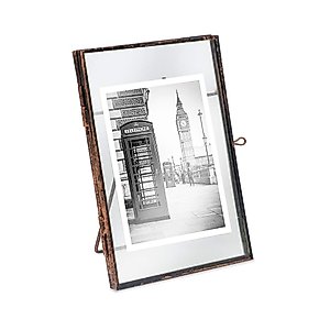 Isaac Jacobs 5x7, Antique Bronze, Vintage Style Brass and Glass, Metal Floating Picture Frame (Vertical) with Locket Closure, for Photos, Art, & More, Tabletop Display (5x7 Antique Bronze)