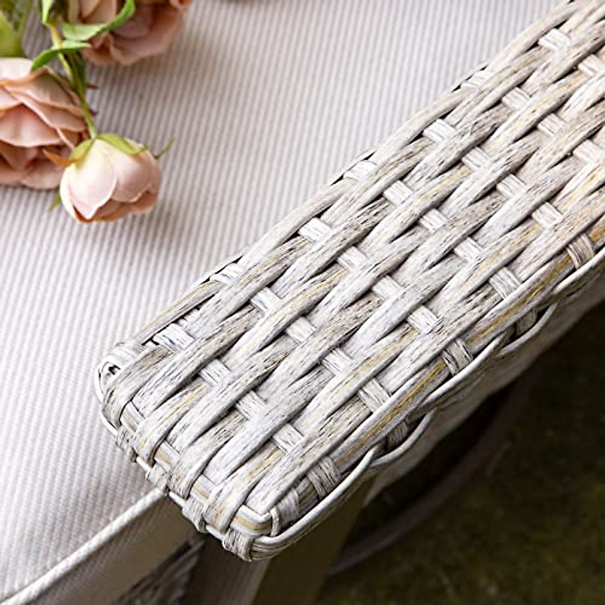 MeetLeisure 3-Piece Patio Wicker Bistro Set - Outdoor Porch Swivel Rattan Chairs Set of 2 with Matching Coffee Table & Premium Fabric Cushion, Beige