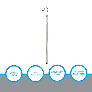 SSWBasics Chrome Reach Garment Hook - Durable Chrome Clothes Hook Pole - Adjustable High Reach Garment Hook - Extendable Metal Clothing Hook Pole for Retail, Boutique, and Home Closet Organization