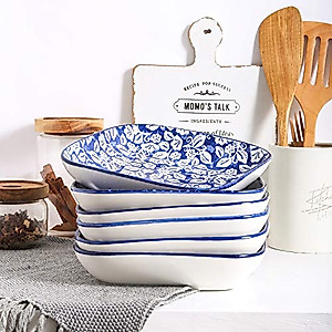 Selamica Porcelain 8-inch Square Dinner Plates, Salad Pasta Bowls, Set of 6, Vintage Blue