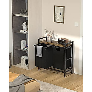 Egepon Laundry Basket, 2 * 11 Gal /42L Divided Laundry Hamper with Removable Liner Bag, Large Capacity Metal Frame Made Laundry Sorter Laundry Room Organization