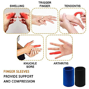 20 PCS Finger Sleeves Protectors, Sport Finger Sleeves Finger Splints Thumb Finger Brace Support Elastic Thumb Sleeves for Relieving Pain Arthritis Trigger Finger(Blue Black)
