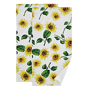 senya Hand Towel 2 Pack Beautiful Watercolor Sunflower Floral Towels Highly Absorbent Multipurpose for Hotel Spa Bathroom Towel