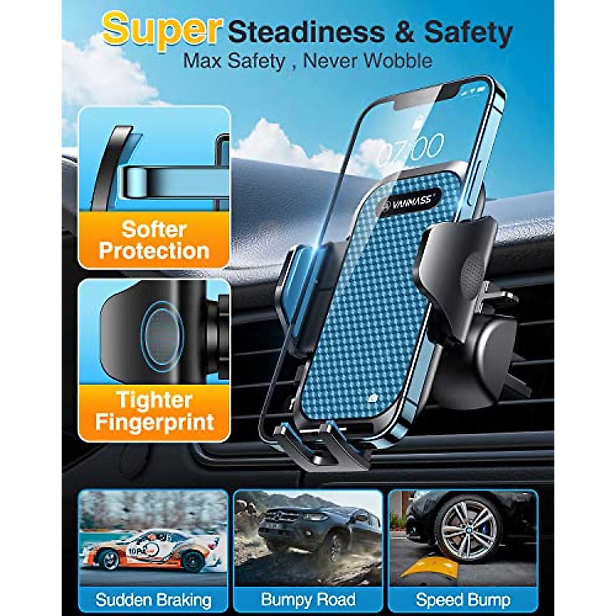 [Upgraded] VANMASS BEST Car Vent Phone Holder Mount Compatible for iPhone 14 13 Pro Max 12 11 X Xr Xs 8 7 Plus Mini Se Android Mobile Cell Smartphone Universal Vehicle Handsfree Easy Clamp Clip Cradle