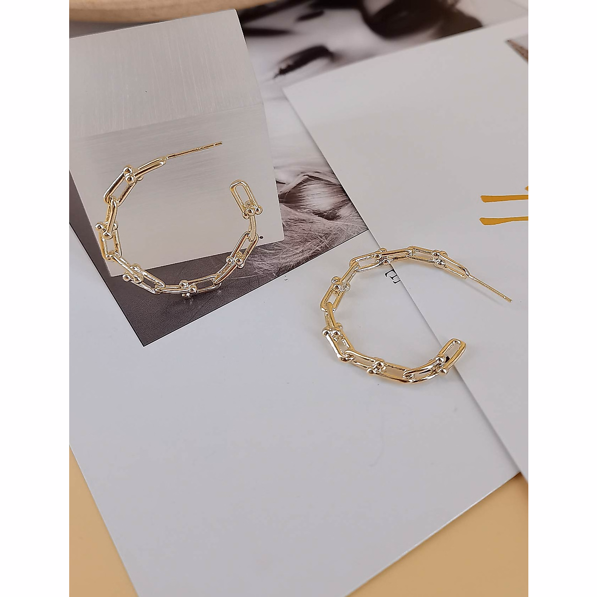 Hoop Earrings for Women - Chain Hoop Earrings in 14k Gold - Link Hoop Stud Earring（Dia.20mm）