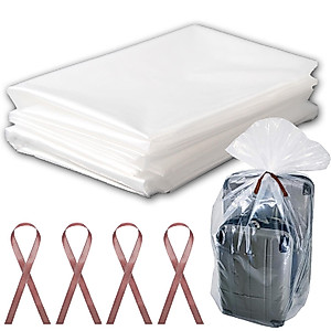 4 Pcs Large Clear Plastic Bags, 40" x 60" Dustproof Large Storage Bags, Moistureproof Giant Extra Luggage Storage Bags for Luggage, Suitcase,Furniture(Include 4 Ribbons)