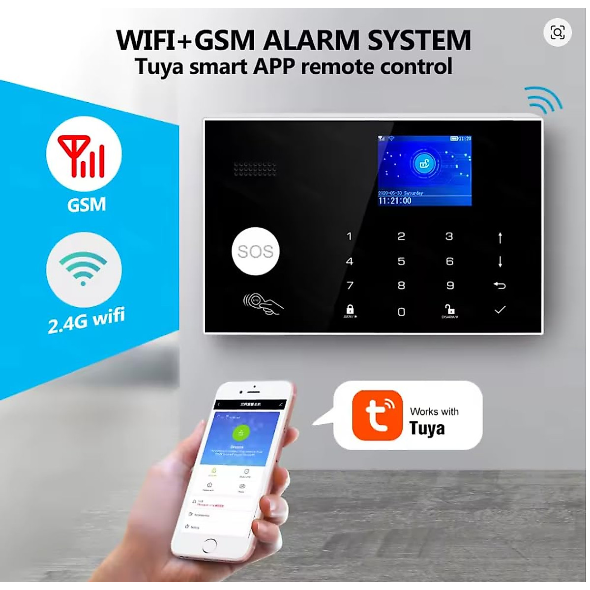 WiFi and GSM 17-Piece kit, Wireless Home Security Alarm System, Door/Window Sensor Entry Sensors (x10) with Smart Life and Tuya App Alert, 24/7 Monitoring Works with Google Assistant and Alexa
