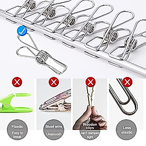 40 Pack Stainless Steel Clothes Pins, Stainless Steel Laundry Hanging Clothesline Clips Clothes Pegs for Washing Line Clothes Pegs Strong Card Pegs Metal Clips Fabric Clips for Clothes, Paper Files