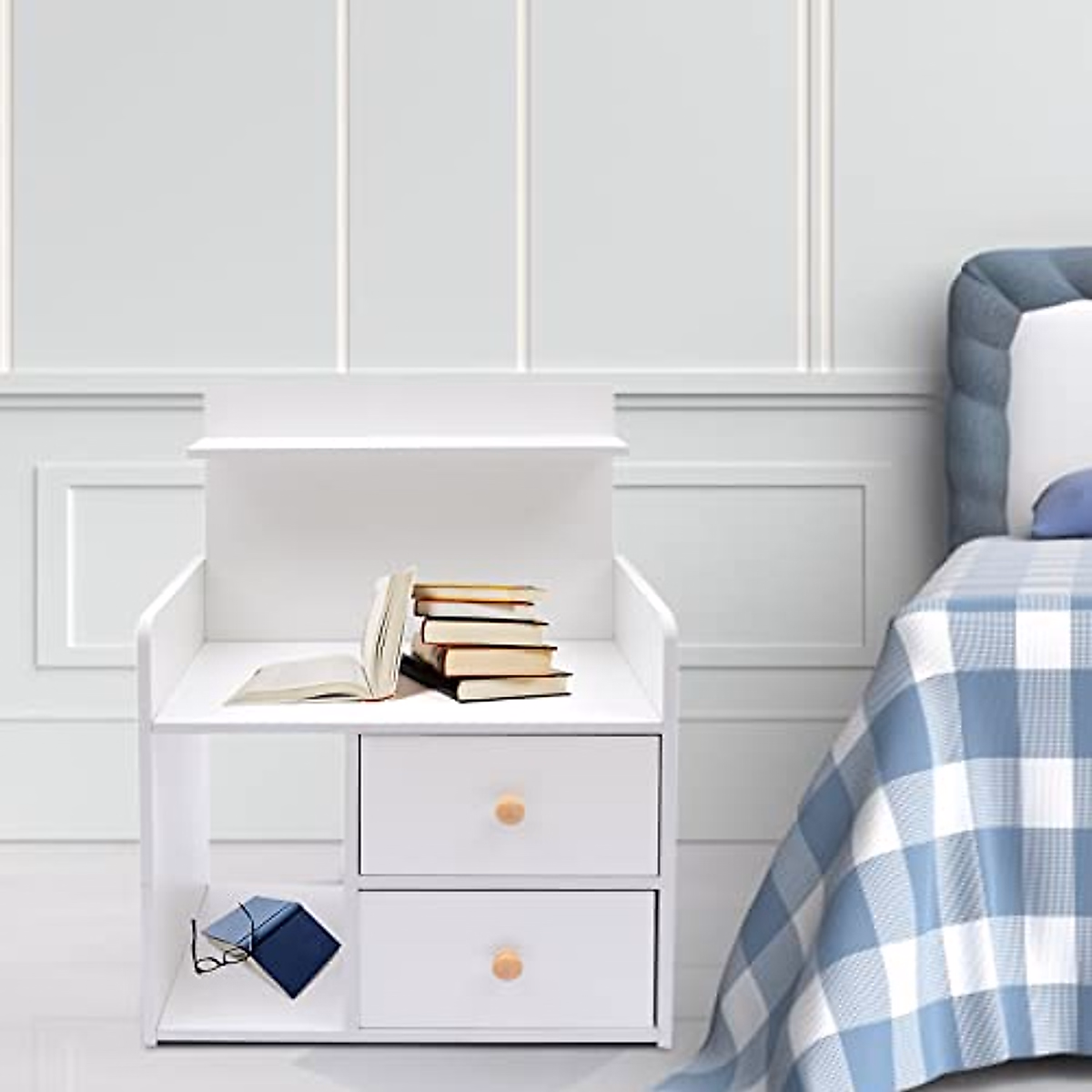 MIMODA Nightstand 2 Drawers with Open Storage End Side Table Open Shelf Bed Table for Bedroom, Living Room, Office, White