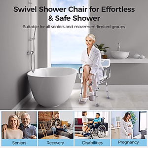 Swivel Shower Chair with Arms and Back, Hybodies Rotatable Shower Chair with Adjustable Height, Non-Slip Bath Tub Transfer Stool, Safe Adjustable Handicap Stool for Inside Bathtub Bathroom
