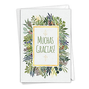 NobleWorks - 1 Spanish Thank You Card with Envelope - Espanol Gratitude Stationery Greeting - Muchas Gracias C6649TYG-SL