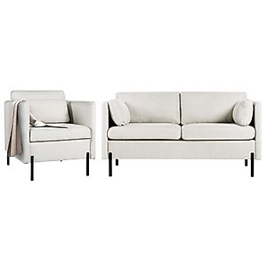 TYBOATLE Modern Living Room Furniture Sectional Sofa Sets 2 Pieces, Mid-Century Loveseat Couch and Comfy Accent Arm Chairs for Small Space, Apartment, Office (Cream Beige)