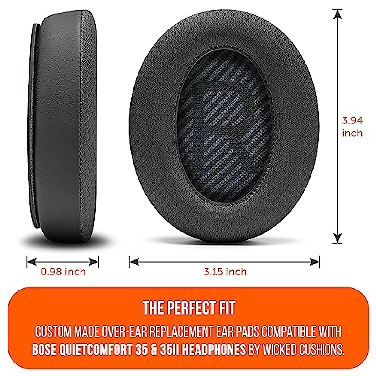 WC Freeze QC35 - Cooling Gel Ear Pads for Bose QC35 & QC35ii (QuietComfort 35) Headphones & More | Breathable Sports Fabric, Cooling Gel, Extra Thick & Cooler for Longer | Black