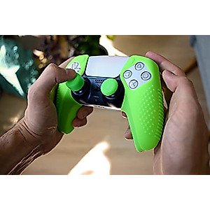Foamy Lizard SensePro Dock Compatible PS5 Controller | Soft Flat Anti-Slip Studded Silicone Gel Grip Cover for Playstation 5 Dualsense, Rubber Protector Plus 8 Raised Thumb Grip Caps (Green)