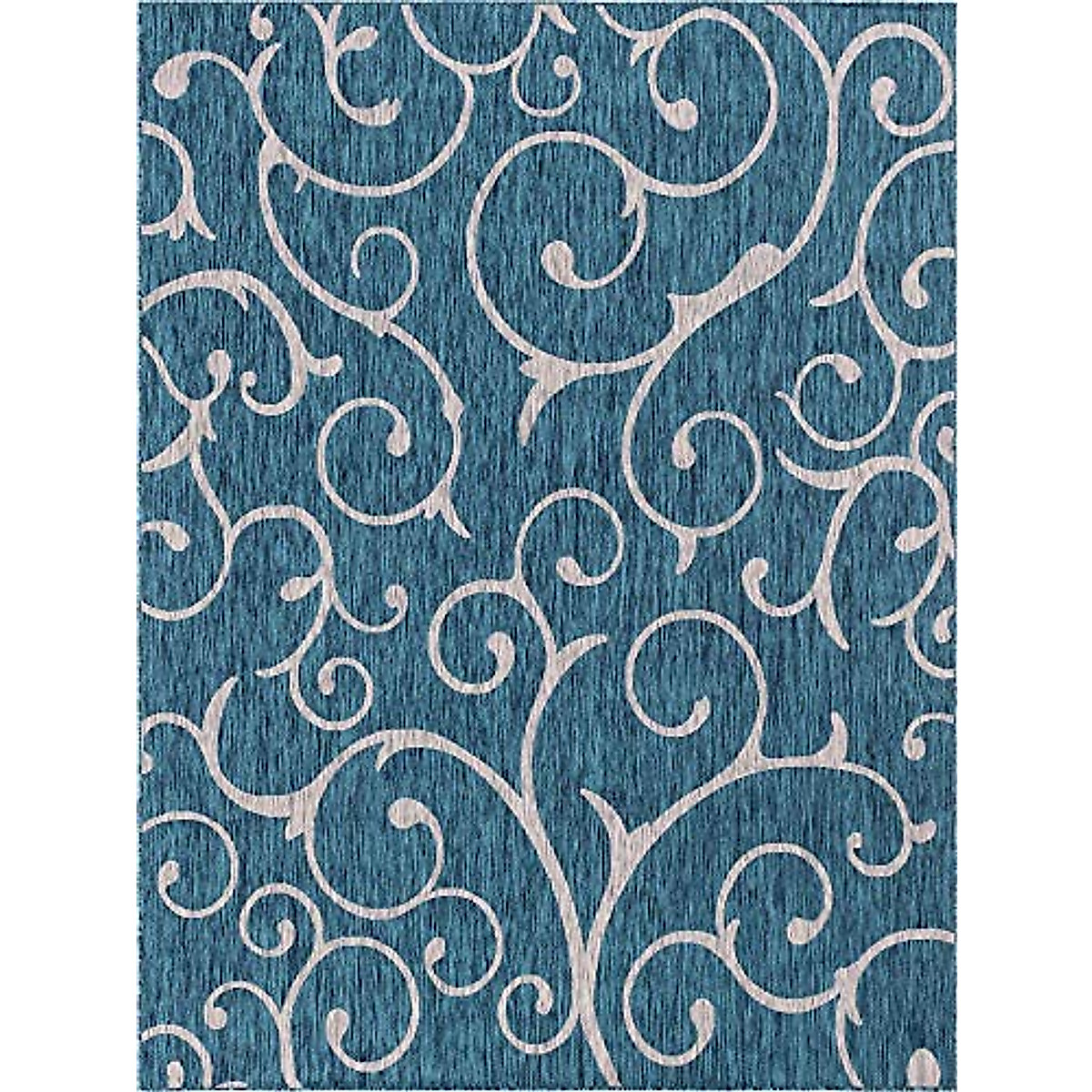 Unique Loom Outdoor Botanical Collection Area Rug - Curl (9' x 12' Rectangle, Teal/ Ivory)