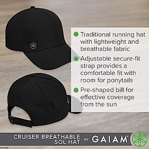 Gaiam Women's Baseball Cap - Classic Womens Ball Cap with Breathable Sol Design to Keep Cool in Summer, Cute Baseball Caps for Women with Ponytail Holder & Premade Bill for Built-In SPF, Black