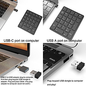 Wireless Number Pads, Numeric Keypad Numpad 26 Keys Portable 2.4 GHz Financial Accounting Number Keyboard Extensions 10 Key USB Keypad, PC, Desktop, Small Keyboard, Notebook (Black)