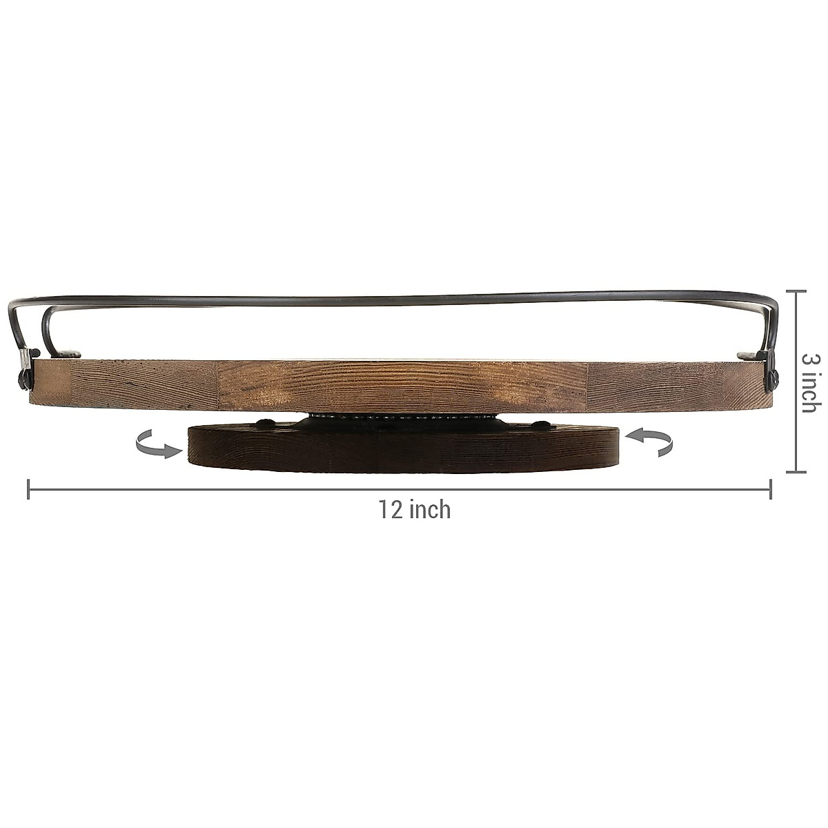 MyGift Rustic Burnt Solid Wood Round Lazy Susan Tray Turntable Serving Tray with Black Metal Wire Rim, Dining Table Condiment Tray