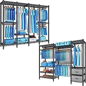 KnnJe Garment Rack Heavy Duty Clothes Rack Clothes Racks for Hanging Clothes, S60 + S8